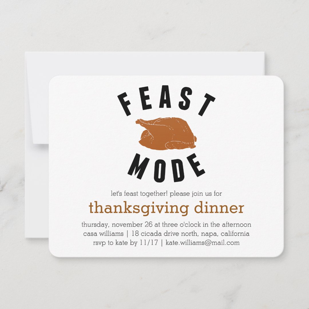 Feast Mode | Thanksgiving Turkey Dinner Invitation | Zazzle