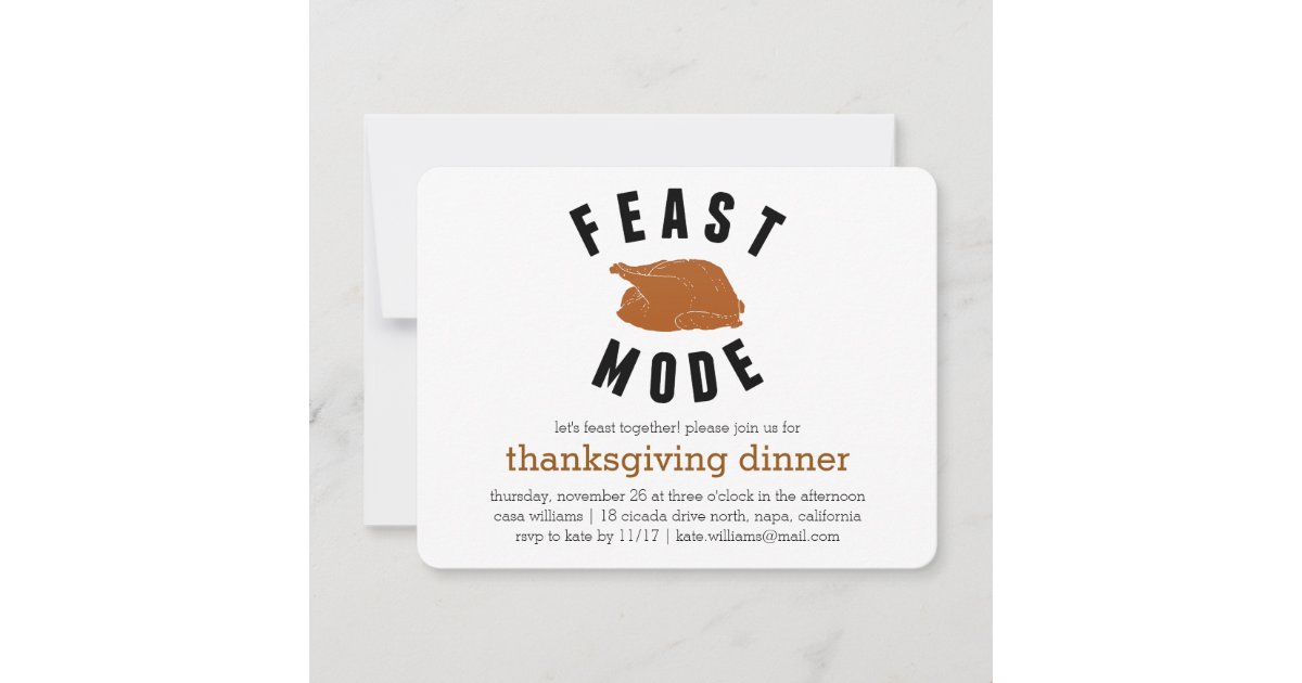 Feast Mode | Thanksgiving Turkey Dinner Invitation | Zazzle