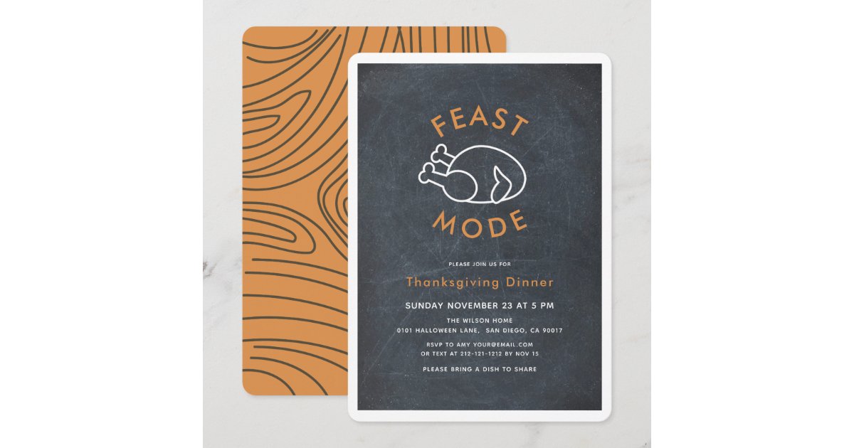 Feast Mode Turkey Chalkboard Thanksgiving Dinner Invitation | Zazzle