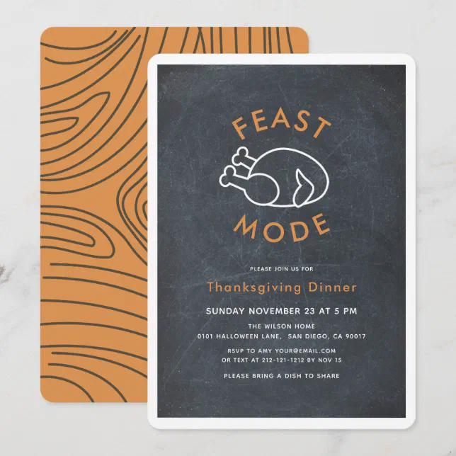 Feast Mode Turkey Chalkboard Thanksgiving Dinner Invitation | Zazzle