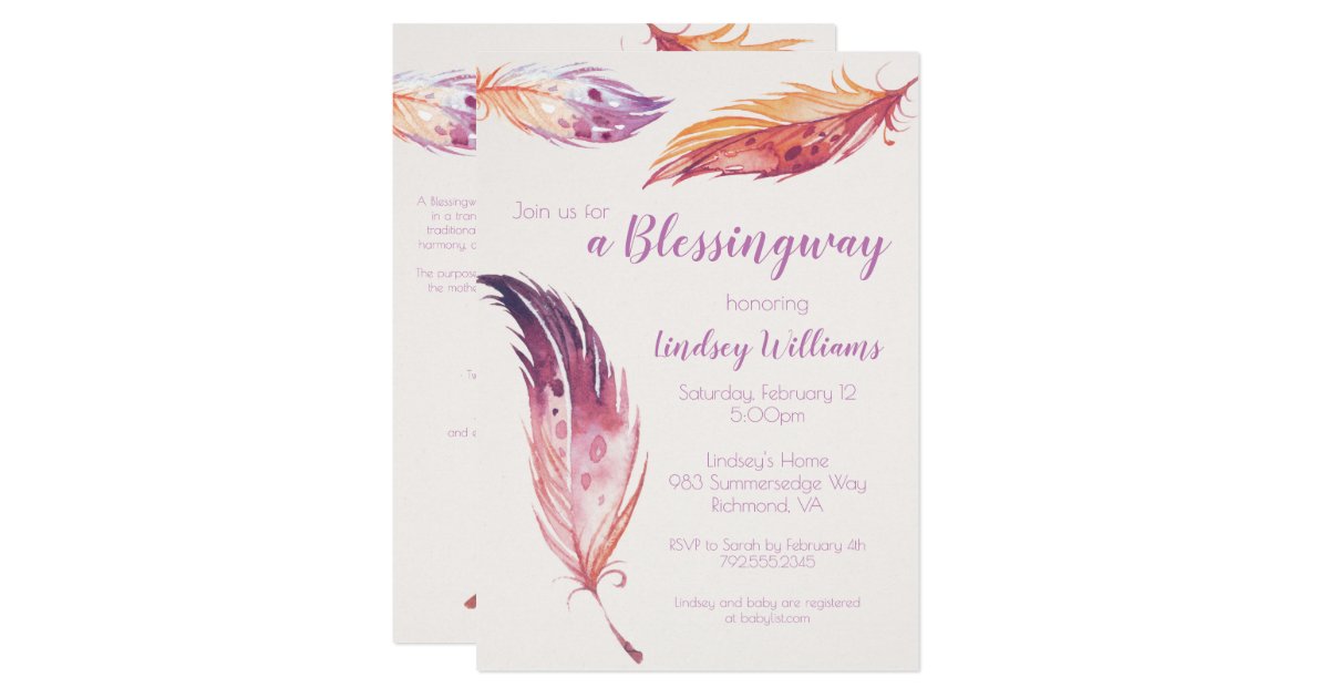 Feather Blessingway Baby Shower Invitation | Zazzle.com