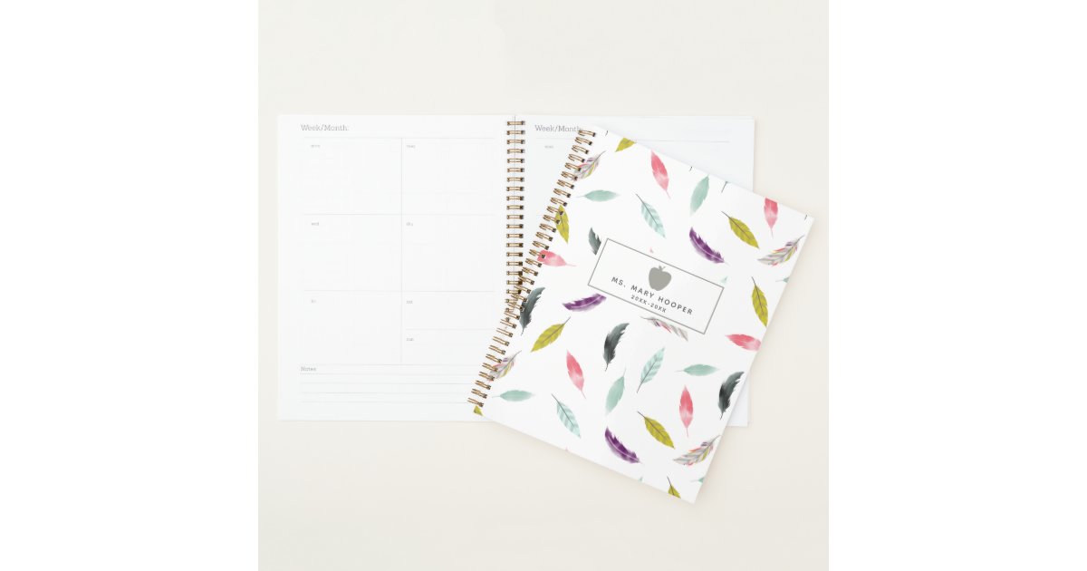 Feather Boho Apple Teacher Planner | Zazzle