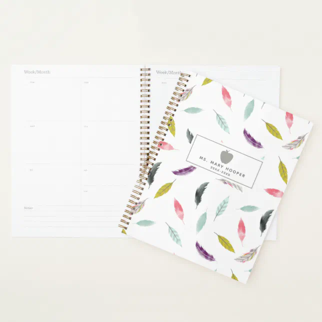 Feather Boho Apple Teacher Planner | Zazzle