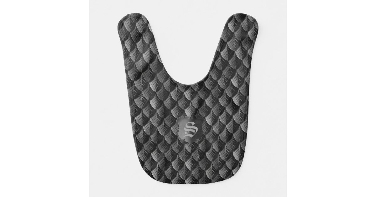 Feather Dragon Scale Armor Black Monogram Bib | Zazzle