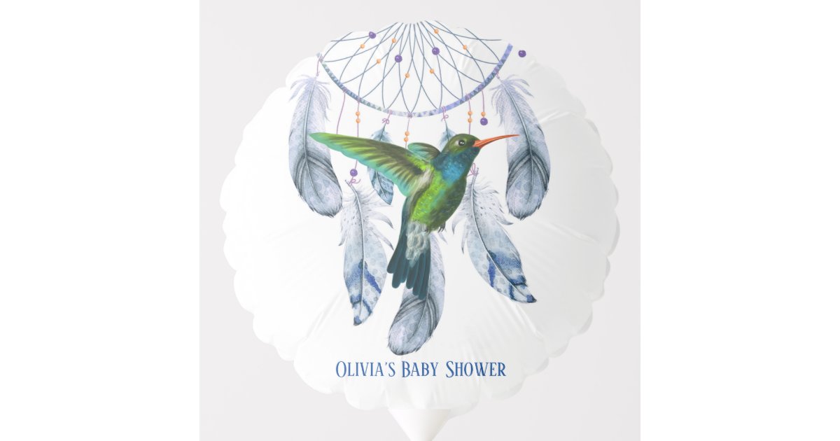 Feather Dream Catcher Hummingbird Boy Baby Shower Balloon | Zazzle