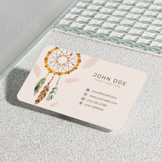 Feather Dream Catcher Native QR Code Monogram Business Card | Zazzle