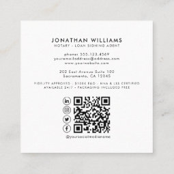 Feather Ink Pen Elegant Notary Public Square Business Card | Zazzle