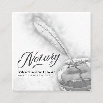 Feather Ink Pen Elegant Notary Public Square Business Card | Zazzle