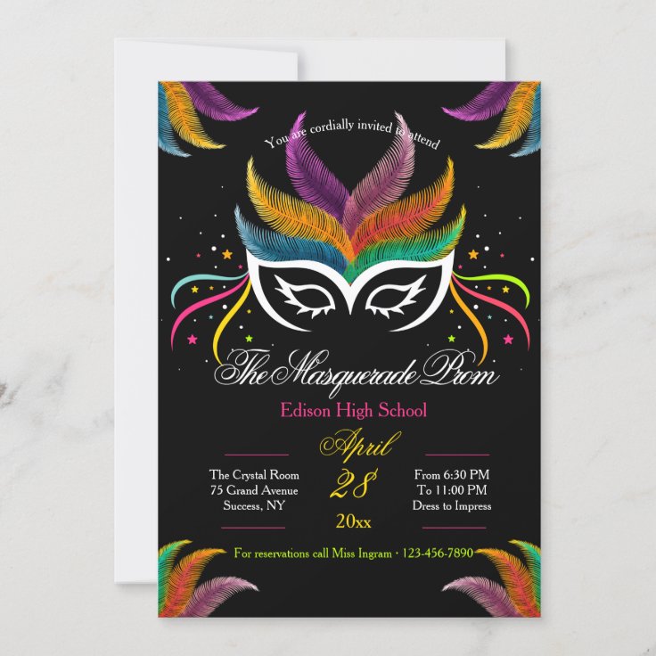 Feather Mask Masquerade Prom Invitation | Zazzle
