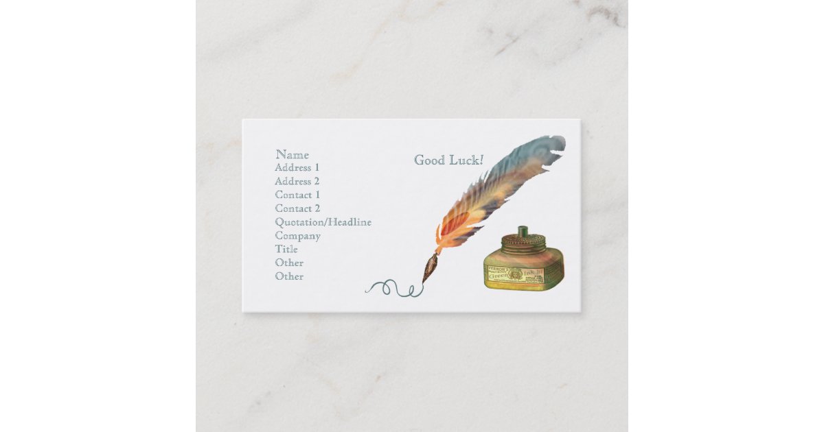 Feather Pen Good Luck Business Card | Zazzle