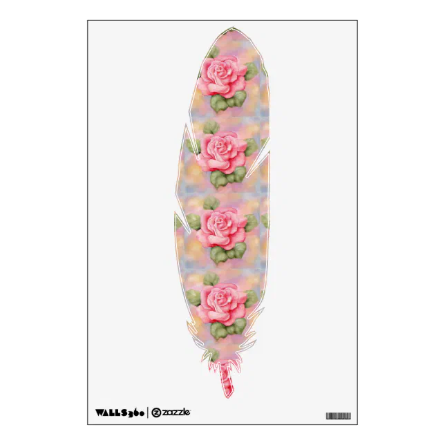 Feather Wall Decal with Pink Roses | Zazzle