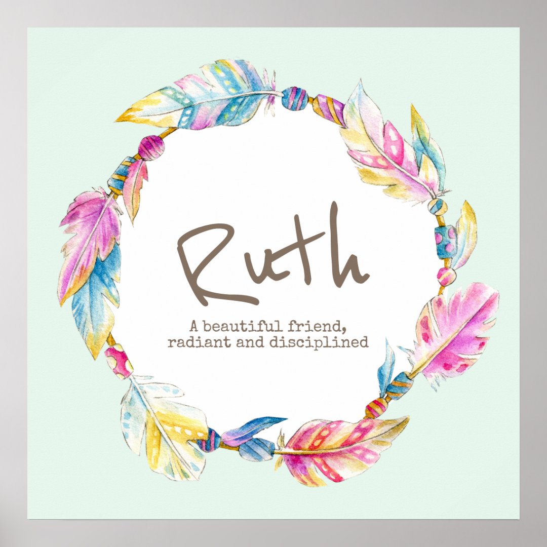 Feather watercolor name meaning Ruth Poster | Zazzle