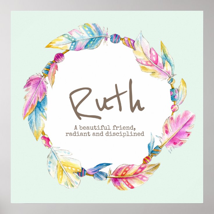Feather watercolor name meaning Ruth Poster | Zazzle