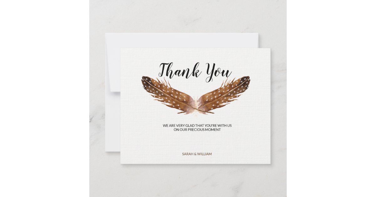 Feather Watercolor Thank You Card | Zazzle
