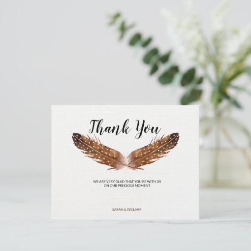 Feather Watercolor Thank You Card | Zazzle