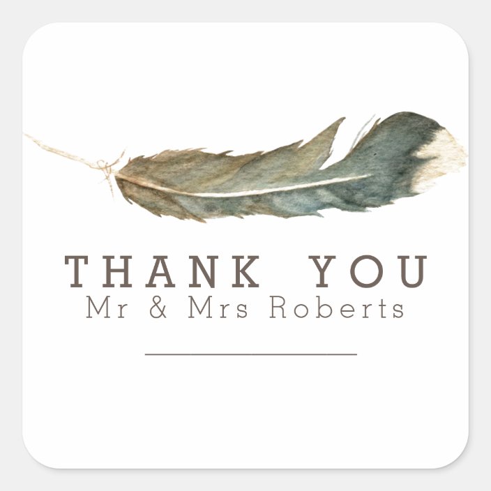 Feather Watercolor | Thank You Square Sticker | Zazzle