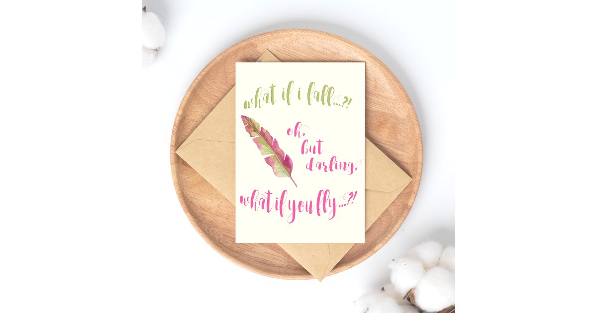 Feather - What if I fall? - Inspirational postcard | Zazzle