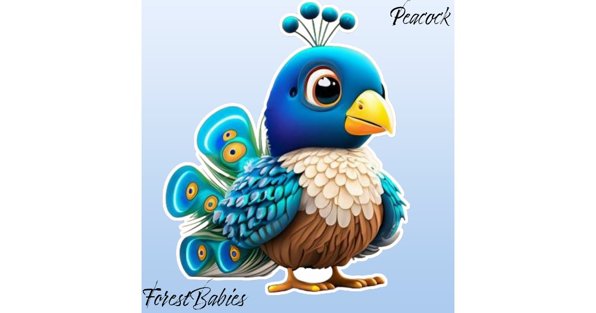 Feathered Baby Peacock, Peachick, Cartoon Graphic Sticker | Zazzle