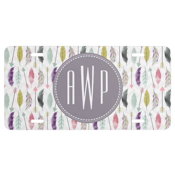 Feathers and Arrows Monogram License Plate | Zazzle.com