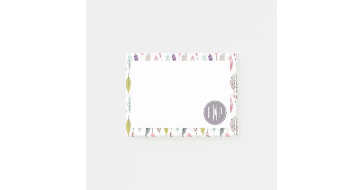 Feathers and Arrows Monogram Post-it Notes | Zazzle