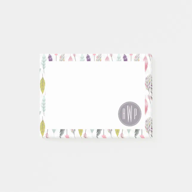 Feathers and Arrows Monogram Post-it Notes | Zazzle