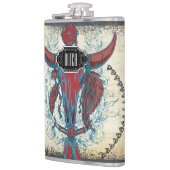 Feathers Black Red Blue Cow Skull Floral Tribal Flask | Zazzle