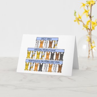 February 29th Birthday Cartoon Cats Card | Zazzle