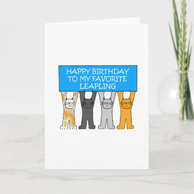 February 29th Birthday Cartoon Cats Card | Zazzle