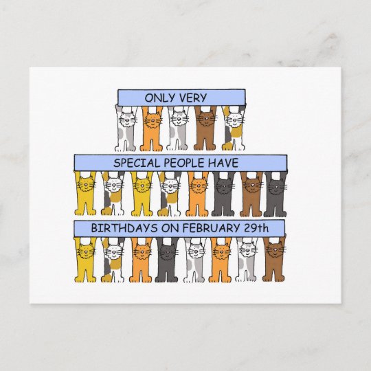 February 29th Birthday Cartoon Cats Postcard | Zazzle.com
