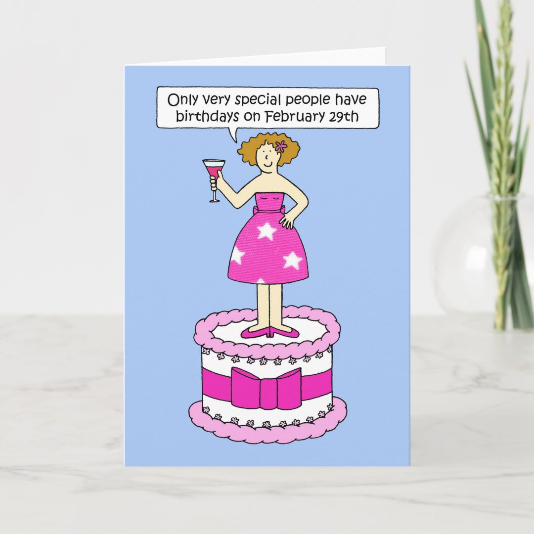 February 29th Birthday Lady on a Cake Card | Zazzle