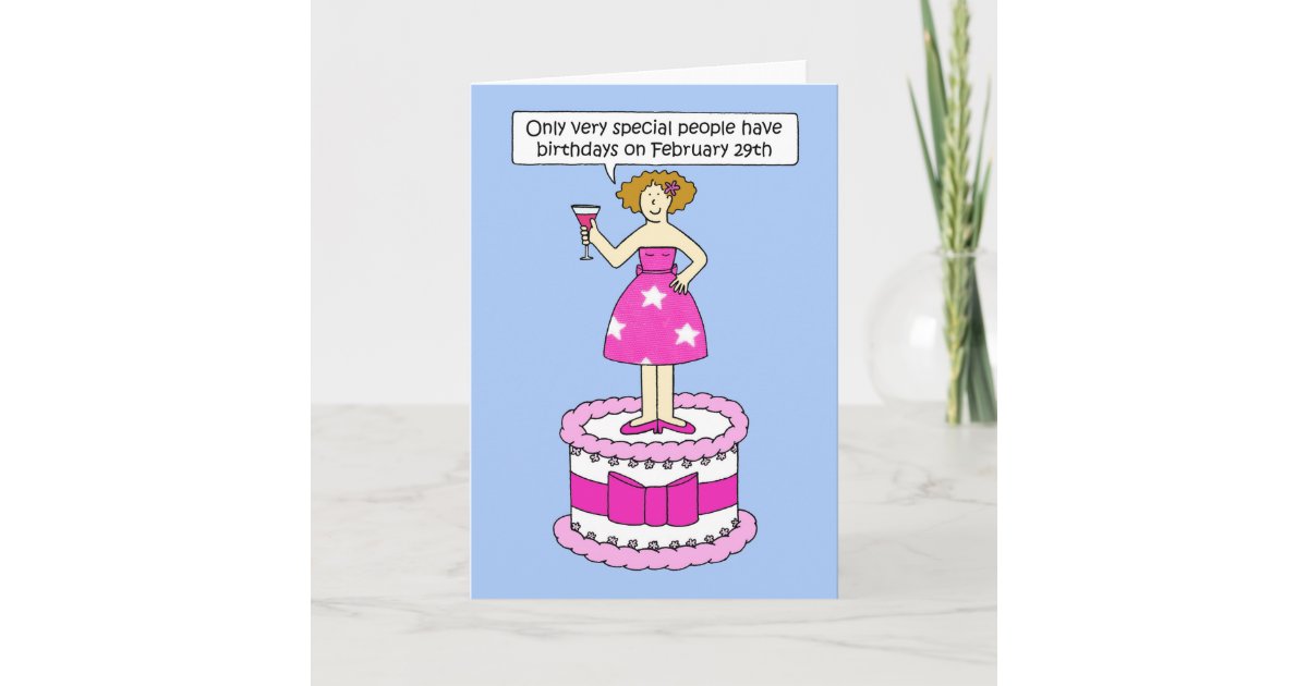 February 29th Birthday Lady on a Cake Card | Zazzle