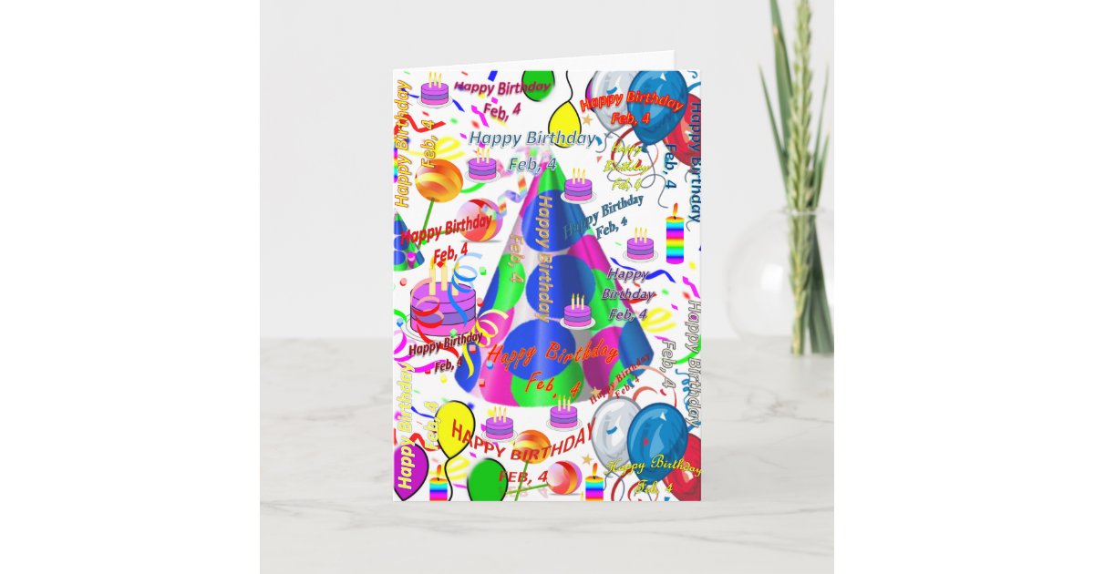 February, 4 Birthday Greeting Card Folded | Zazzle