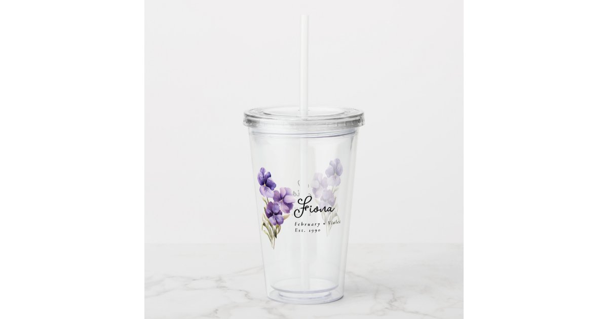 February Birth Month Flower Violet Personalized Acrylic Tumbler | Zazzle