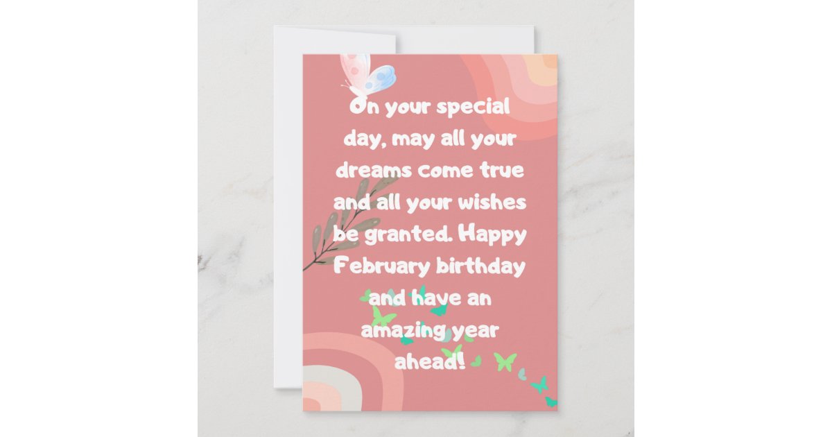 february birthday card in pink with butterflies | Zazzle