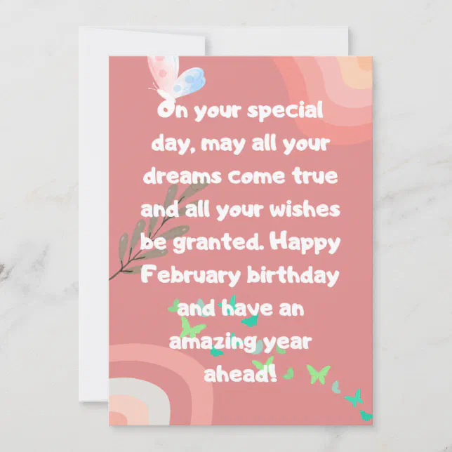 february birthday card in pink with butterflies | Zazzle