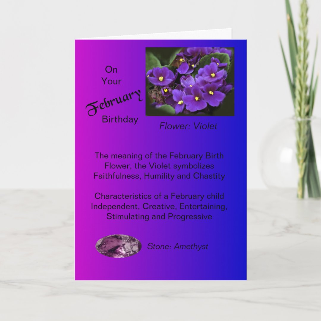 February Birthday Card - Violet and Amethyst | Zazzle