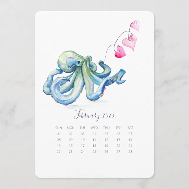 February Stand Alone Calendar Blue Octopus | Zazzle