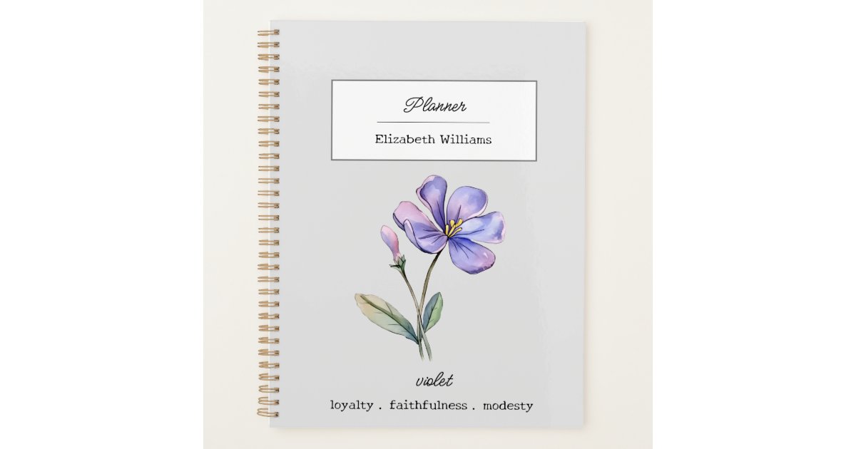 FEBRUARY VIOLET BIRTH FLOWER PERSONALIZED PLANNER | Zazzle