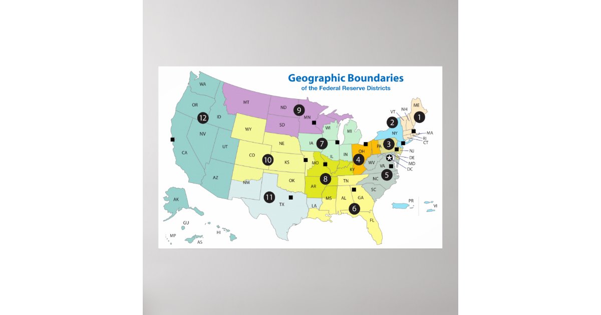 Federal Reserve Districts Geographical Boundaries Poster | Zazzle