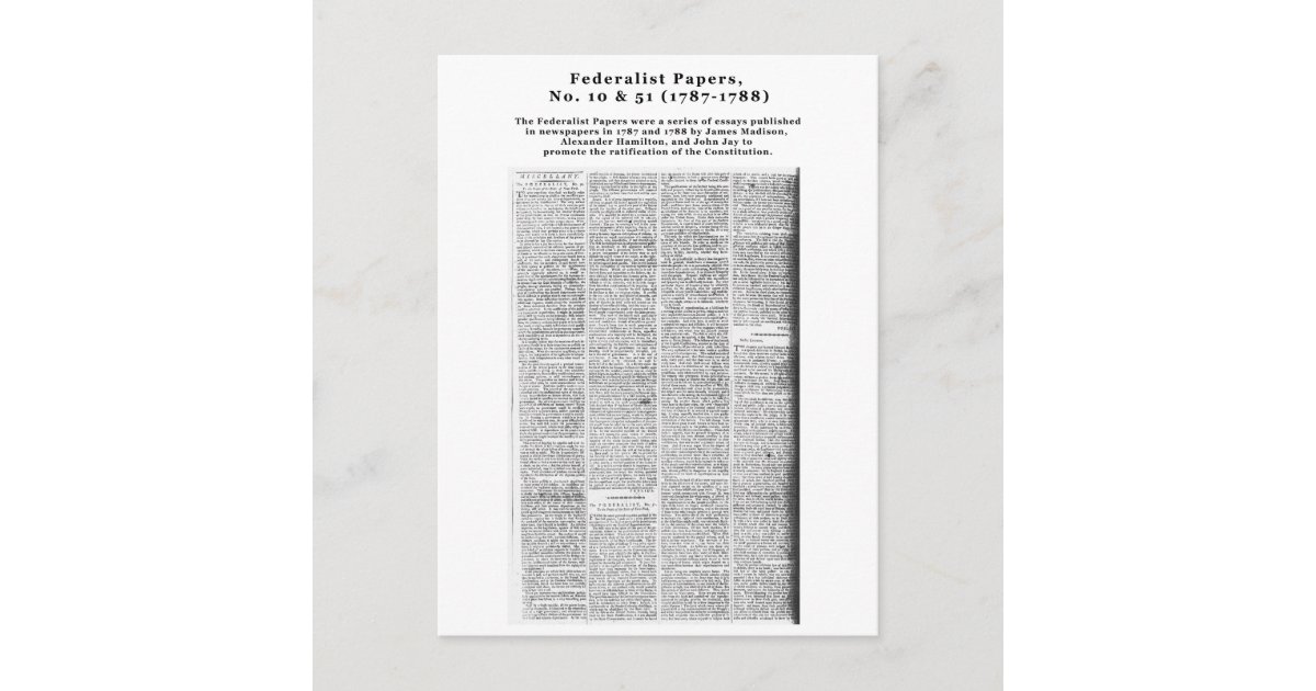 Federalist Papers, No. 10 & No. 51 (1787-1788) Postcard | Zazzle