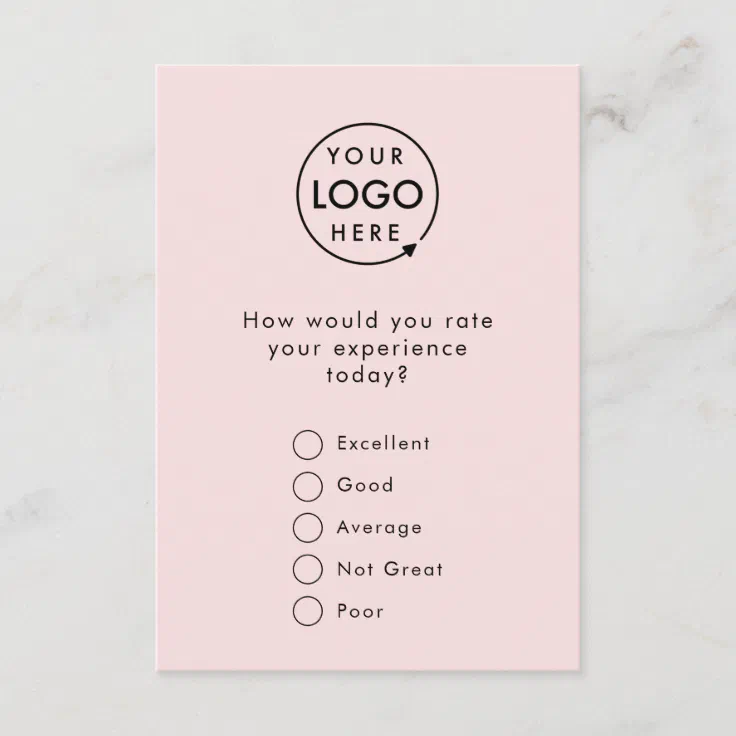 Feedback | Business Survey Logo Blush Pink Rating Enclosure Card | Zazzle