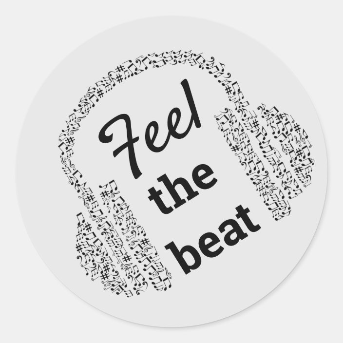 Feel the beat music headphones modern classic round sticker | Zazzle.com