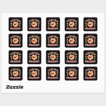 Feeling Peachy Peach Peaches Summer Fruit Square Sticker | Zazzle