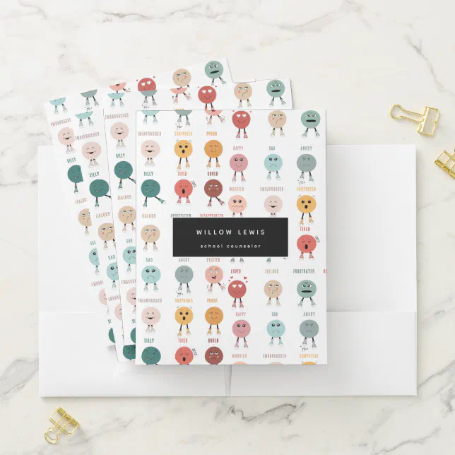 Feelings Emotions Faces Chart School Counselor Pocket Folder | Zazzle