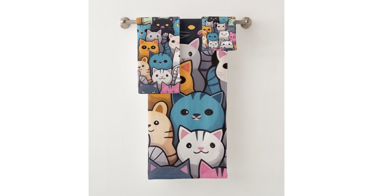 Feline Fantasy: Cute Anime Cats Galore Bath Towel Set | Zazzle