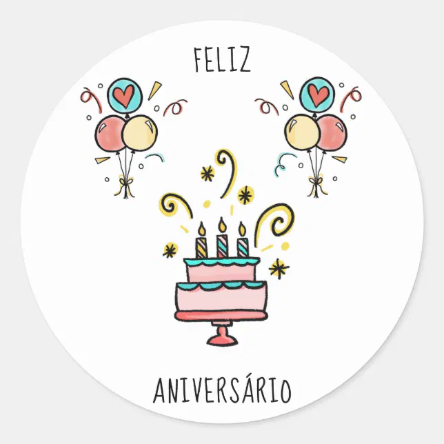 Feliz Aniversário | Happy Birthday Classic Round Sticker | Zazzle