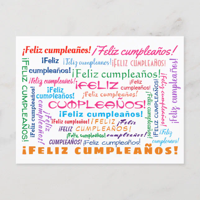 Feliz Cumpleaños Spanish Happy Birthday Word Cloud Postcard | Zazzle