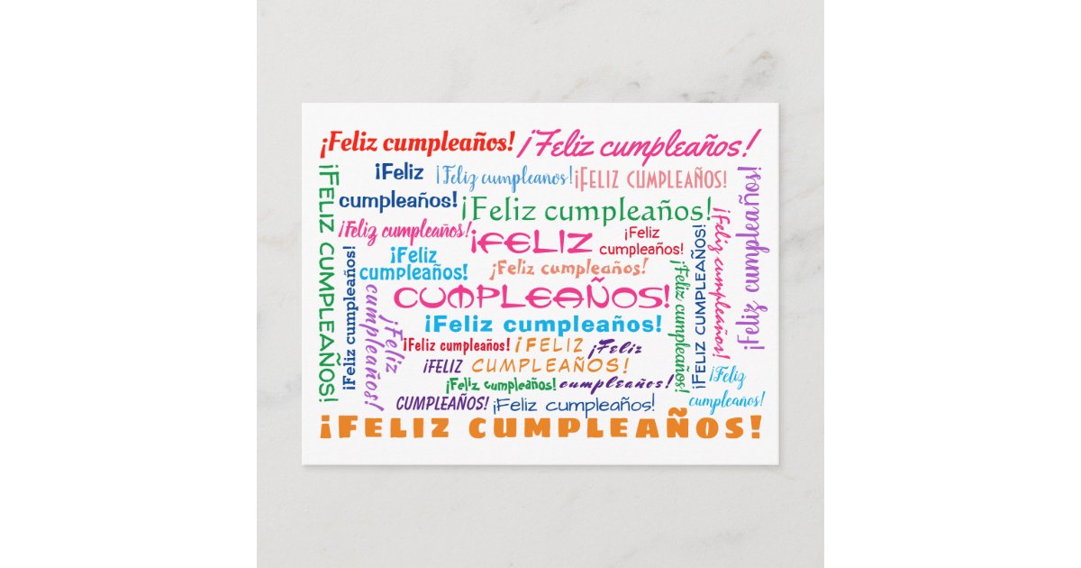 Feliz Cumpleaños Spanish Happy Birthday Word Cloud Postcard | Zazzle