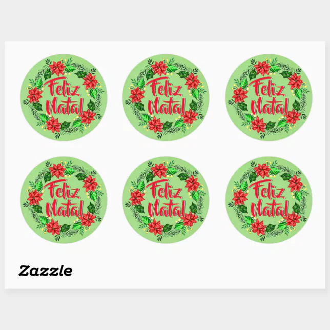 Feliz Natal Portuguese Merry Christmas Classic Round Sticker | Zazzle