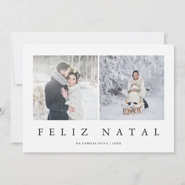 Feliz Natal Portuguese Modern Christmas Two Photo Holiday Card | Zazzle